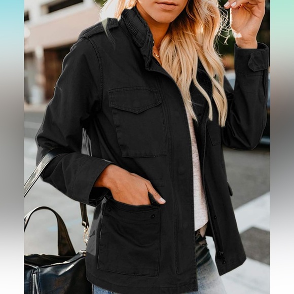 Amazon | Jackets & Coats | Soulomelody Womens Military Anorak Jacket Zip Up Snap Button Parka ...